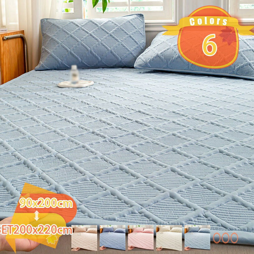 メイン素材：ポリエステル、綿・コットン【素材】表地：綿100%　中綿：ポリエステル 【サイズ】1枚敷きパッドのみ：150x200cm 180x200cm 1枚敷きパッド＋2枚枕カバー(48x74cm) の3点セット:150x200cmSET...