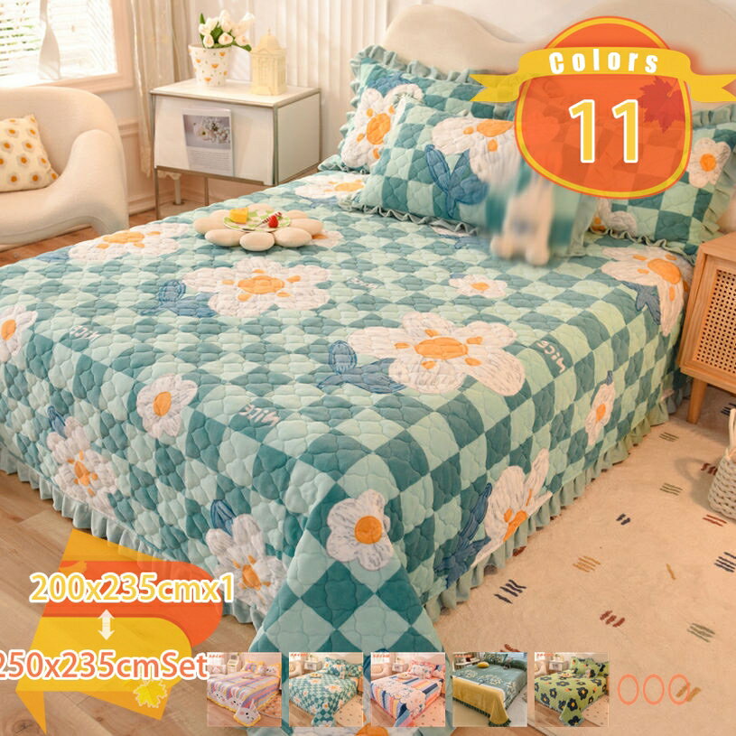 メイン素材：マイクロファイバー、ポリエステル【サイズ】◆敷きパッド単品：200x235cmx1、250x235cmx1 ◆敷きパッドセット：200*235cmSet、250*235cmSet（ベッドカバー1枚+枕カバー2枚）　※サイズは1-...