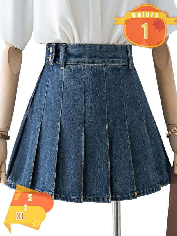 表地：デニムメイン素材：デニム◆素 材：デニム ▲注意事項▼商品は新品ですが、お客様のご都合により、ボタン部分にはすでに穴が開いており、すぐに使用いただけます。歩くたびにふわっと揺れるプリーツスカートは女の子らしさたっぷり。ミニ丈とAライン...