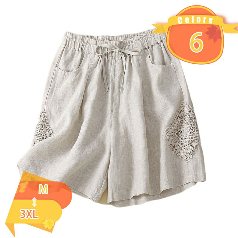 表地：綿麻メイン素材：綿麻【サイズ（cm）】M パンツ丈：46cm ウェスト：60cm ヒップ：112cm L パンツ丈：47cm ウェスト：64cm ヒップ：116cm XL パンツ丈：48cm ウェスト：68cm ヒップ：120cm 2...