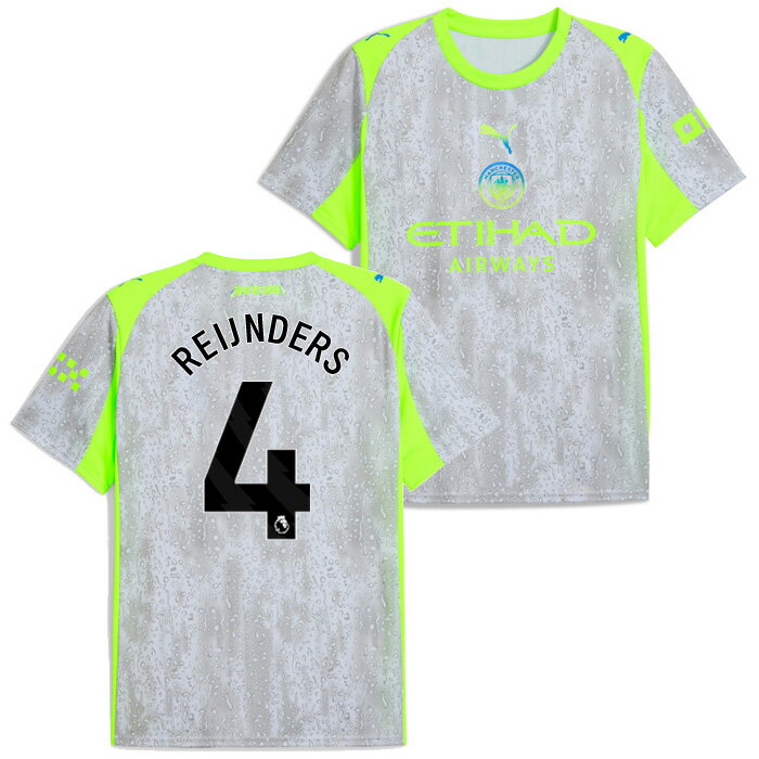 マンチェスター・シティの 2025-26シーズン サード ユニフォーム。 マンチェスターの"天気”に敬意を表したデザイン。雨の日も晴れの日も、シティを愛するすべての人へ捧げる一着。 オランダ代表 タイアニ・ラインデルス のオフィシャルネーム...