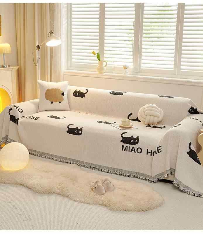 ・素材: シェニール・製品カテゴリ: ソファパッド・パターン: 19382651234・適用ソファ: 1人掛けソファ・カラー: 可愛い小黒猫ホワイト・サイズ: 180*130cm, 180*150cm, 180*180cm, 180*230...