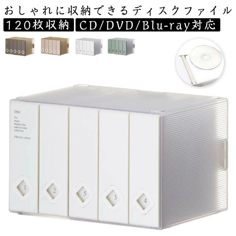 おしゃれに収納できるディスクファイル120枚収納 CD/DVD/Blu-ray対応2枚組で24枚入るができるスリムなcdケースです。不織布のポケットで1枚1枚分けて保管ができます。おしゃれなcdケースでインテリアにもなります。dvdケースと...