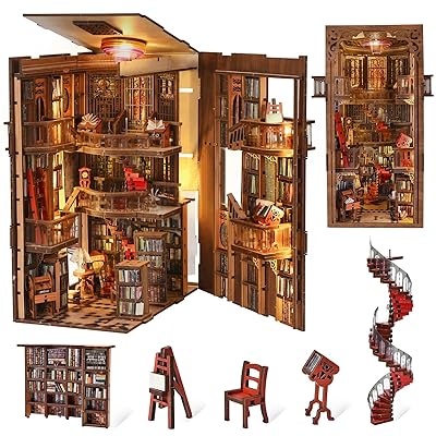 DIY ブックヌックキット ドールハウスキット3Dミニチュアハウスキット BookNook ウッドクラフトブックエンド装飾 LED付き ティーンエイジャーと大人向け プレゼントに最適 (アビー図書館)色モデル商品説明【商品概要】【 ブックヌ...