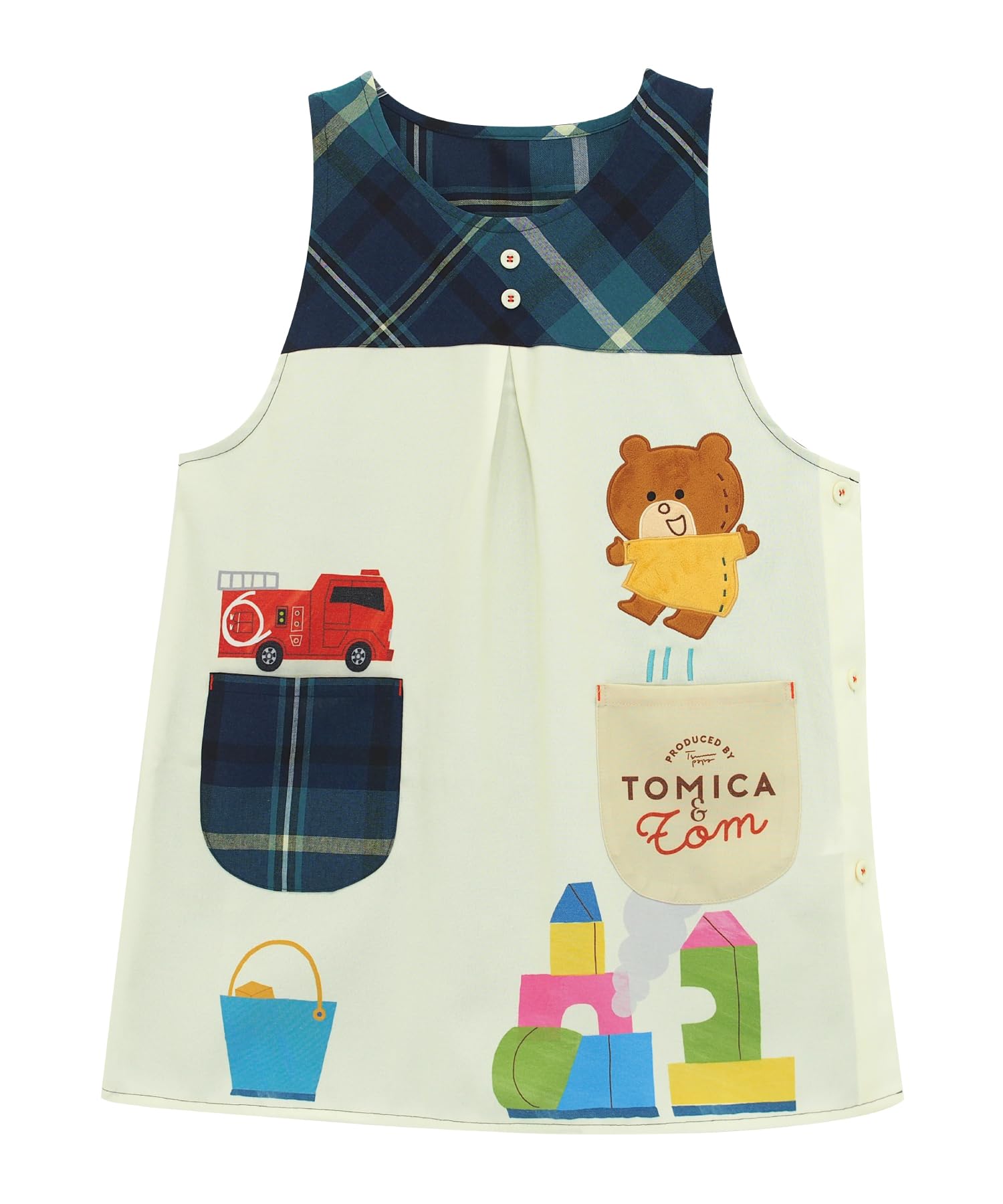 【トミカとトムのエプロン】『トミカとトム』がエプロンになりました!キャラクターのかわいい刺繍アップリケつき 保育士さんなどお仕事用にもオススメです。 【乾きやすくシワになりにくい】シワになりにくく、速乾性があるのでお手入れも簡単です。(チェ...