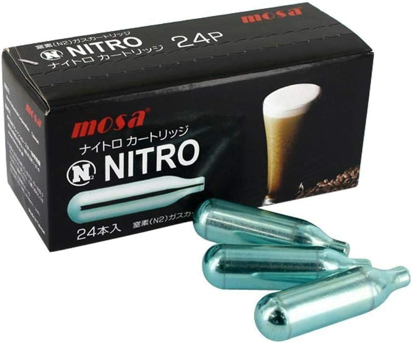 ナイトロ コーヒーメーカー用 窒素ガス N2 カートリッジ 24本入×25箱セット(1ケース) アイスコーヒーに本カートリッジを加えることで、まろやかな口あたりとクリーミーな味わいが生まれます。 サイズ 長さ65.8mm 直径18mm (窒...