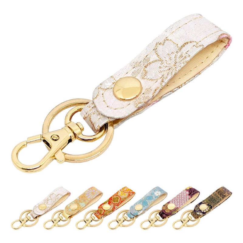 [leo&amp;aoi] キーリング スナップボタン ベルト式 キーホルダー 西陣織 金襴 バッグチャーム 和風 和柄 鍵 カギ レディース メンズ 明