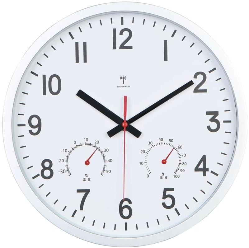 Nbdeal 掛け時計 電波時計 温度 湿度 連続秒針 静か 直径30cm アナログ