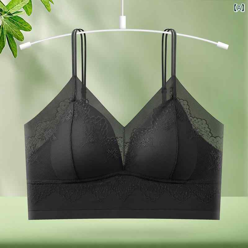 ブラジャー レディース 夏用 薄型 レース 通気性 メッシュ 固定カップ 小胸用 プッシュアップ 美背 デザイン 軽量 吸湿速乾 接触冷感 インナー キャミソール ストラップ 寄せ上げ セクシー バック 伸縮性 コットン混 ピンク系 ブラッ...