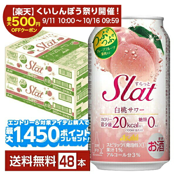 Slat（すらっと）は「カロリー最少級20kcal(100mlあたり)（※1）」「糖類ゼロ（※2）」のさわやかなおいしさの缶チューハイです。健康意識に配慮した特長にくわえ、つぶつぶの果肉やアロエによる食感を楽しめる、アルコール度数3％の缶チ...