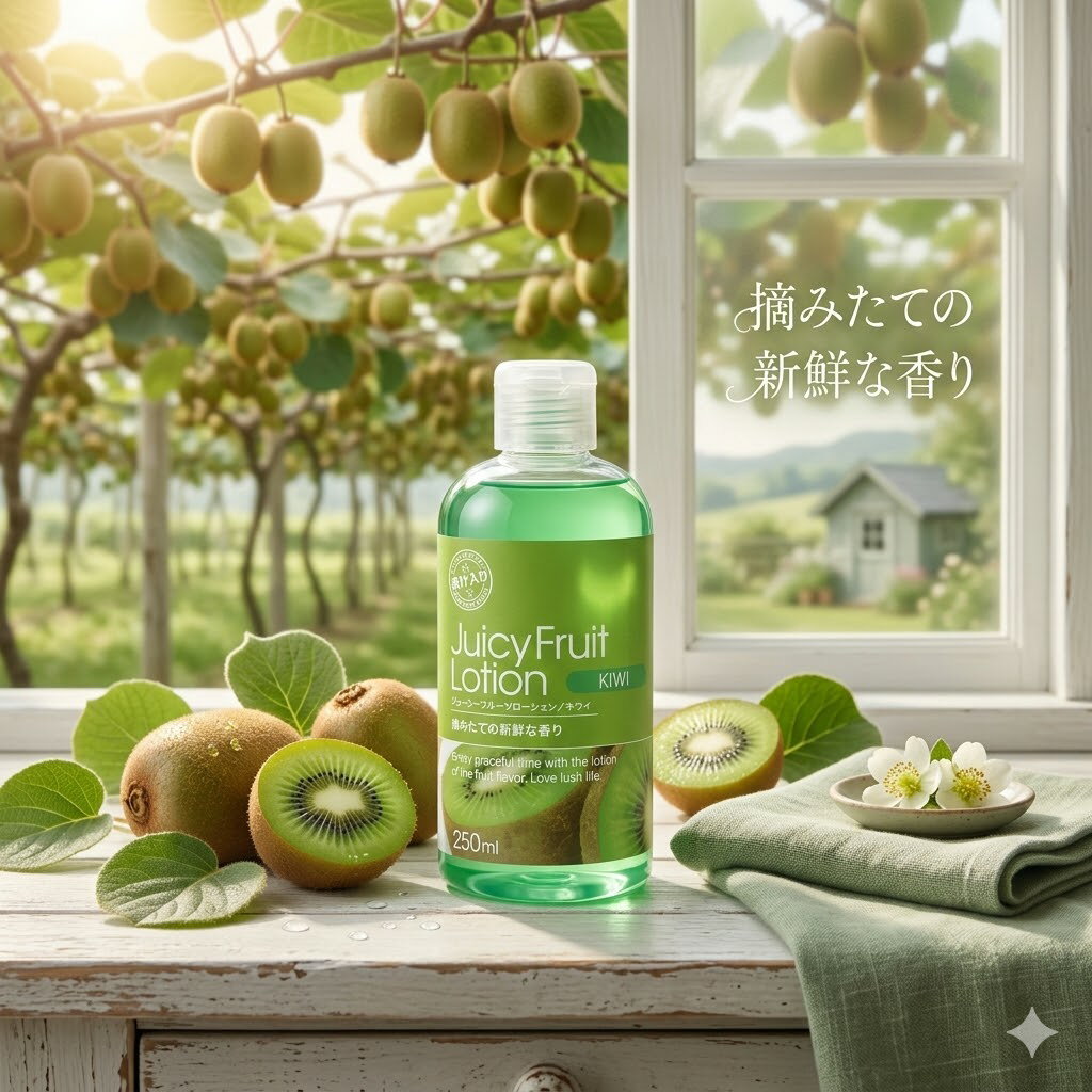 甘酸っぱく弾ける、摘みたてキウイの香り。 【ジューシーフルーツローション キウイ】250ml 「いつものマッサージを、もっと爽やかでジューシーな時間に変えたい。」 そんな願いを叶える、香りにこだわったローションが登場！いつまでも輝き続けたい...