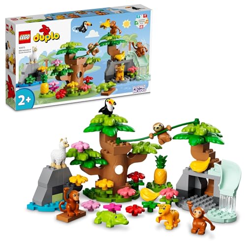 南米のどうぶつ-/-/10973・パッケージ個数:1・ジャングルの動物たちと遊ぼう ? にぎやかなジャングルを想像しながら創造性豊かに遊べる、レゴデュプロ 南米のどうぶつ(10973)・動物天国 ? ワニ、サル2体、ナマケモノ、ヒョウの子ど...