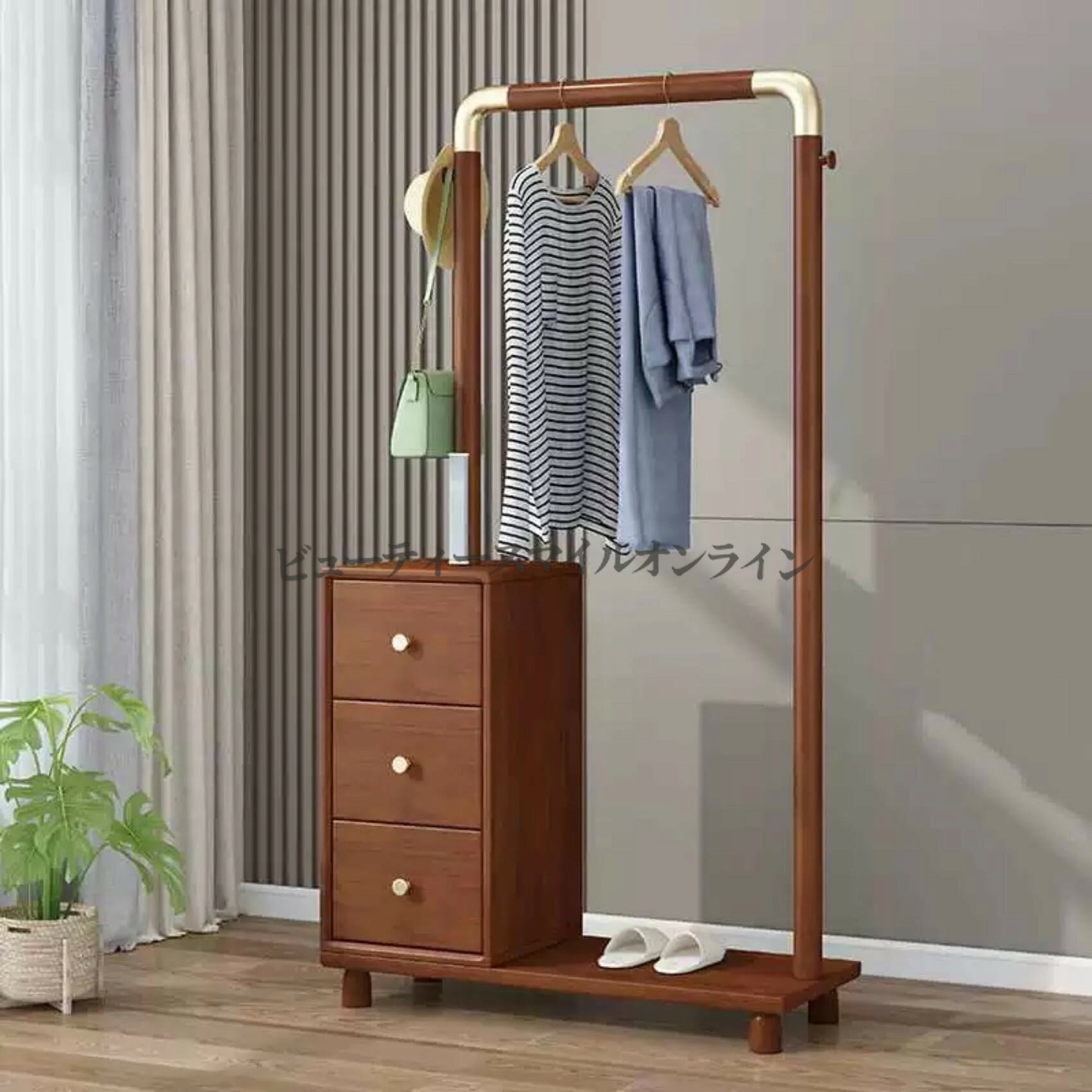 メーカー希望小売価格はメーカーカタログに基づいて掲載しています【商品名】木製ハンガーラック 引き出し付き多機能収納 大容量頑丈耐荷重 シューズラックバッグ掛け兼用 洋服衣装靴を一括整理 省スペース自立型 桃色北欧風おしゃれ クローゼット押入...