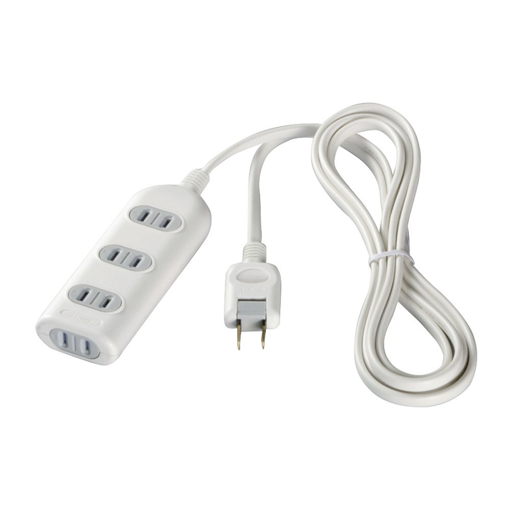 ●2ピン4個口の電源タップ ■プラグ仕様:2ピン■口数:4個口 ■スイッチ:なし ■外形寸法(幅×高さ×奥行):128.5×23×47mm ■質量:460g ■パッケージ寸法(幅×高さ×奥行):100×275×40mm ■パッケージ質量:480g