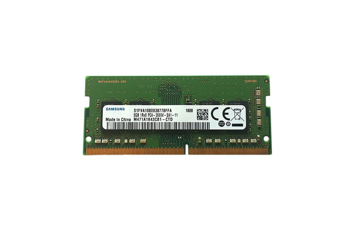総容量:8GB (M471A1K43CB1-CTD)。 フォームファクター:260ピン SODIMM。 仕様:DDR4 PC4-21300、CL=19、アンバッファード、NON-ECC、DDR4-2666、1.2V。 速度:2666MHz。...