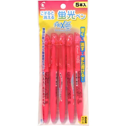 種類蛍光ペン 方式キャップ式 サイズ最大径φ12.6mm×全長139mmパッケージサイズ193×80×12mm インキフリクションインキ（ピンク） 入数5本入り