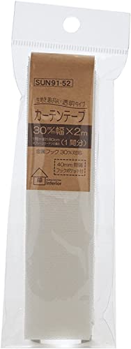 カーテン作りに便利な透明カーテンテープ、30mm幅です。 商品本体サイズ:幅約30mm×長さ約2m 入数:2m(1本) 素材:ポリエステル 生産国:日本