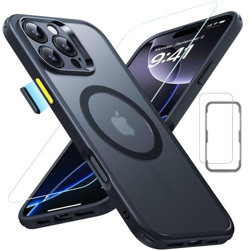 互換性：iPhone 16 Pro Max 専用 梱包品： 半透明マットケース×1、強化ガラス製スクリーン保護フィルム×1、付替え可能なイージープレスボタン×2セット、位置合わせフレーム×1 全面的なスマホ保護：エアクッションフレームの溝型...
