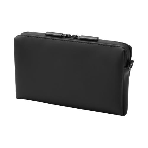 仕様・混率/表地:合成皮革100%, 裏地:ナイロン(PUコーティング)100%, 金具:亜鉛合金100% カラー:黒 外寸:約17×2.7×9.5cm