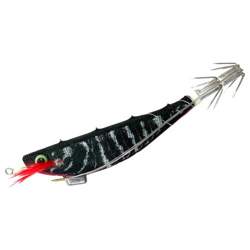 サイズ：90mm 重量：10g 背中のエサずれ防止の突起と長めのステン線でガッチリエサを固定 90mmサイズで小型のイカにも対応！ 船・堤防からケンサキ・ヤリ・スルメ・コウイカ狙いに