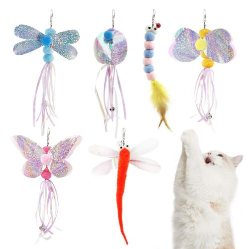 猫のおもちゃ：チョウチョ/ミツバチ/トンボ2/甲虫/毛虫の虫のように作り、ヒラヒラキラキラする感じと、しっかり猫たちは食いつきます。猫に無害な材質を使用しており、健康を維持するのに、最適な猫おもちゃです。 鈴付き：このおもちゃは鈴が付きるた...