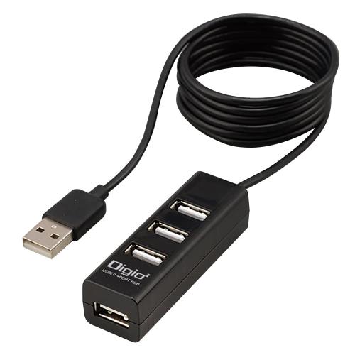 ケーブル一体型4ポートUSBハブ 4ポートUSB2.0ハブ ポート位置が上面の為、片手で挿入可能 ケーブル長120cm