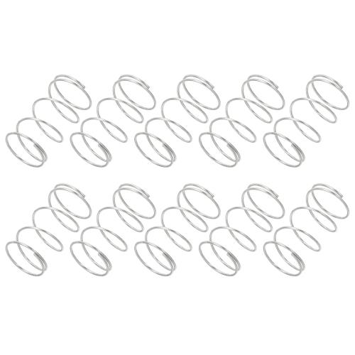 製品名：押しバネ。サイズ：0.6×12×20 mm(線径×外径×長さ)。パッケージ：押しバネ ×10個。熱処理：焼き戻し。 利点：圧縮時に最適な拡張を提供するために耐久性のあるばね鋼（焼入れ鋼線）で構成されており、高い弾力性、滑らかな表面、...