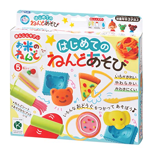内容物：お米のねんど35g×5色（白・青・赤・黄・緑）、押し型2個、抜き型 2個、押し出し器1個、ヘラ1本、粘土ローラー1本、遊び方ブック1個、粘土シート1個 対象年令：3才以上 米粘土/米粉・水・塩分、食用顔料・保存料、容器・フタ・押し型...