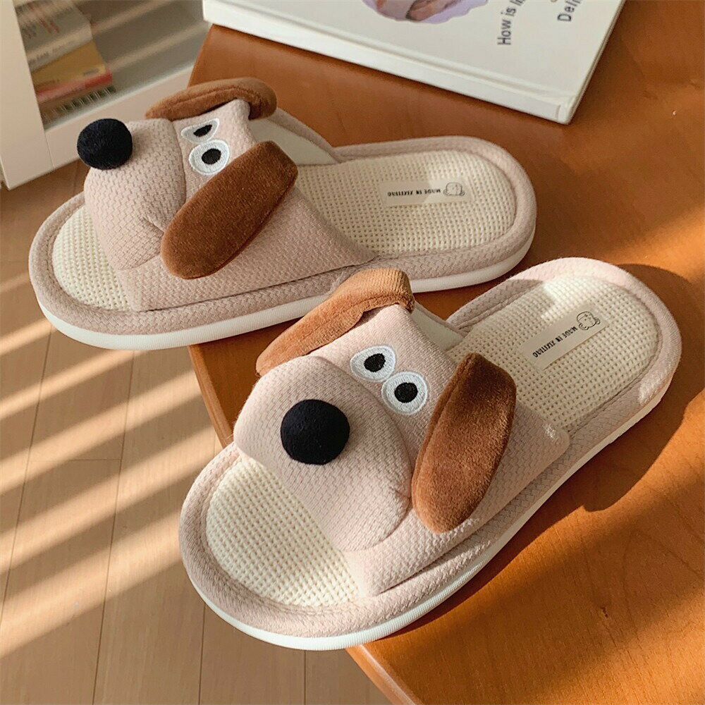 可愛い 犬 リネンスリッパ 麻 カートゥーン 厚底 クッション性 レディース ルームシューズ 室内履き替え 来客用 蒸れにくい はき心地良い 前開き 春夏 玄関リゾート 夏の暑さを涼しく過ごす 可愛い 犬 リネンスリッパ 麻 カートゥーン ...
