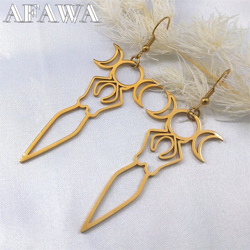 海外からの発送となりお届けに2週間程度を頂いております。予めご了承くださいませ。商品名魔術 ウィッチクラフト トリプル 月 ムーン 女神 ドロップ ピアス ステンレス スチール ゴールド カラー ジュエリー ブール 耳 スペック性別-レディ...