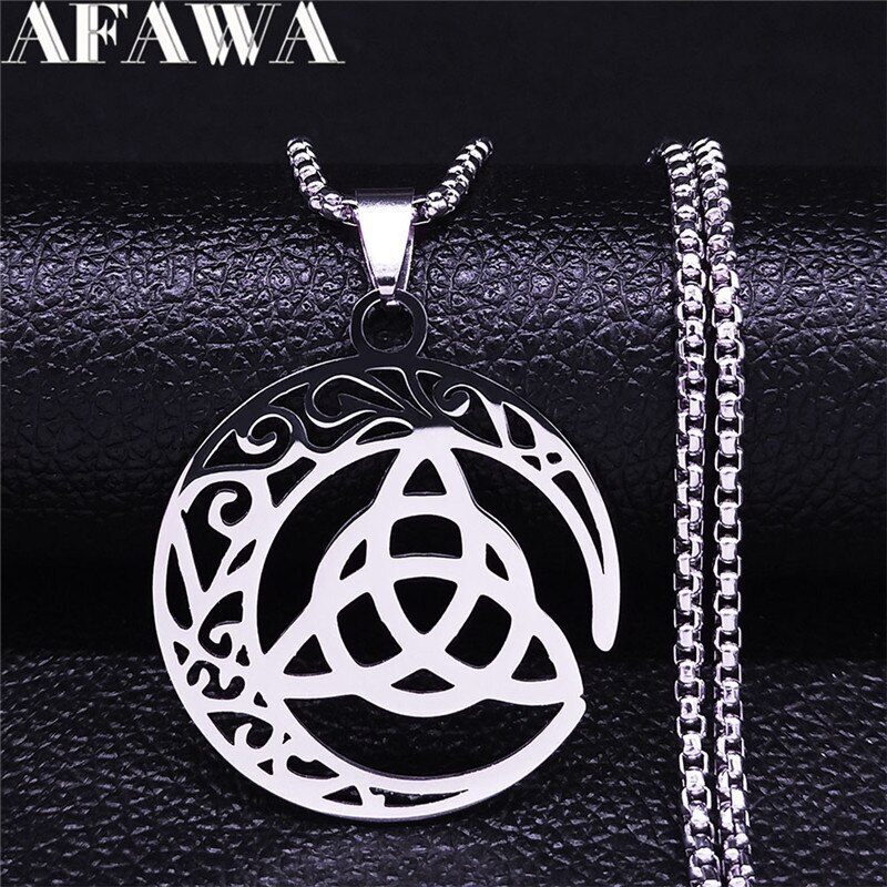 海外からの発送となりお届けに2週間程度を頂いております。予めご了承くださいませ。商品名月 ムーン アイルランド 結び目 リボン ステンレス スチール チェーン ネックレス シルバー カラー ステートメント メンズ レディース ジュエリー 炭...