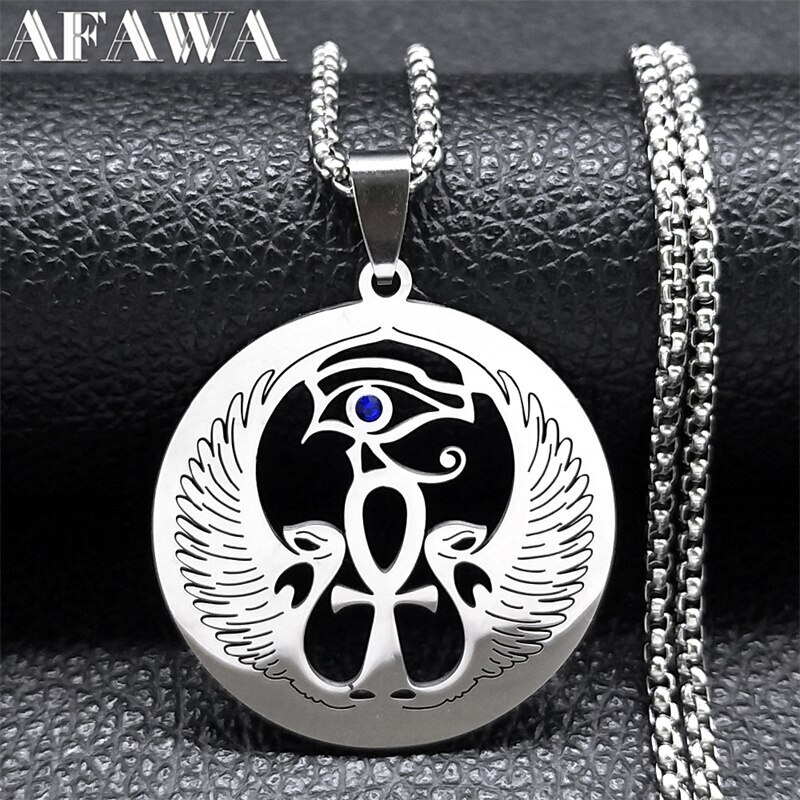 海外からの発送となりお届けに2週間程度を頂いております。予めご了承くださいませ。商品名アンク クロス 鍵 キー ライフ ネックレス レディース メンズ ステンレス スチール シルバー カラー 青 ブルー クリスタル 目 アイズ ホルス ジュ...