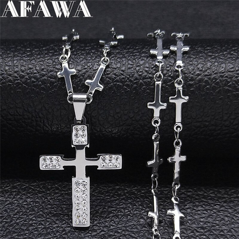 海外からの発送となりお届けに2週間程度を頂いております。予めご了承くださいませ。商品名ステンレス スチール クリスタル 祈り クロス チェーン ネックレス シルバー カラー チョーカー クリスマス ギフト ジュエリー 炭坑者 レディース ス...