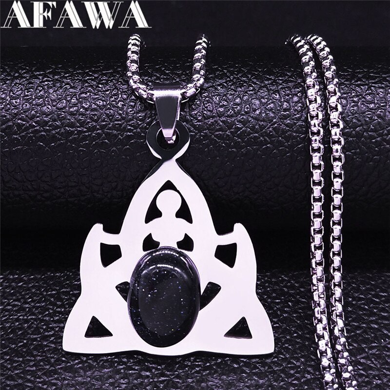 海外からの発送となりお届けに2週間程度を頂いております。予めご了承くださいませ。商品名魔女 ウィッチ 三位一体 トリニティ 結び目 リボン 月 ムーン 女神 ネックレス ナチュラル ストーン ステンレス スチール 三日月 メンズ レディース...