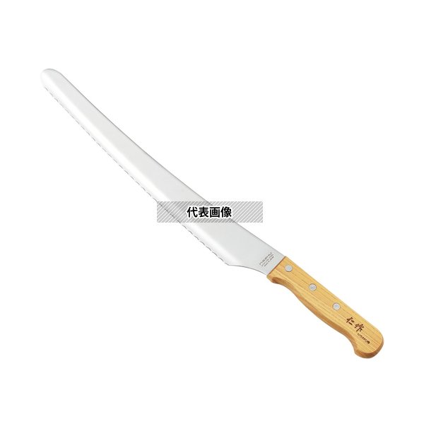 商品の特徴 仁作 波刃ナイフ 中 No.3010 刃渡27cm ●刃渡り:27cm ●｢押して切る｣｢引いて切る｣、どちらでも切れる、驚きの切れ味を生む新型波刃。 製品仕様 外寸1:全長:440mm 重量:140g 厚み:背:1.5mm 材...