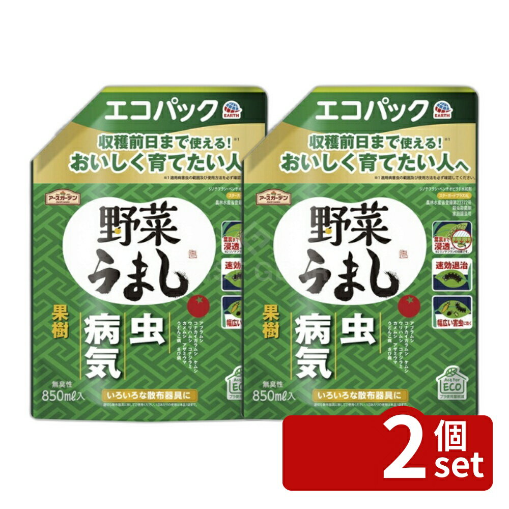 商品の特徴 アース製薬 アースガーデン 野菜うまし エコパック 850mL 殺虫殺菌剤 園芸用 ガーデニング ●エコパック ●おいしく育てたい人へ ●収穫前日まで使える※適用病害虫の範囲及び使用方法を必ず確認してください。 ●野菜・果樹・花...