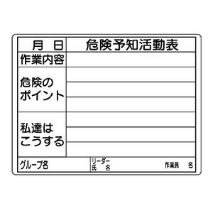 危険予知ボード 掲示板・ボード掲示板・ボード｜危険予知ボード 製品仕様 ●サイズ：297×420×2mm厚(A3サイズ) ●材質：エコユニボード ●取付穴：穴上2 ●その他：屋内外兼用 水性ペン黒1本・消し具・PP加工・ヒモ付