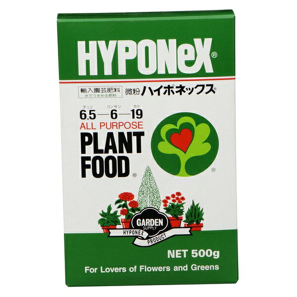 商品の特徴 ハイポネックス 微粉 500g 植物用液肥 肥料 ●植物の株を丈夫にするカリ成分を多く含みます また、カルシウムの働きにより強健な植物に育てます ●梅雨前（長雨による日照不足に備える）や夏（酷暑を乗り切る）、秋（夏バテ回復や寒さ...