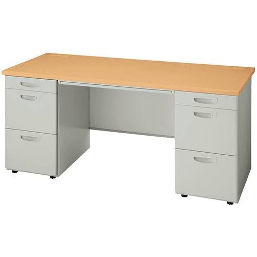 オレンジブック トラスコ中山　TRUSCONAIKI 両袖デスク NED型/天板:ライトバーチ木目 本体:ウォームホワイト/W1600×D700×H720 〔品番:NEDH167GGAWL〕[ 注番:1252602]特長●情報通信をサポート...