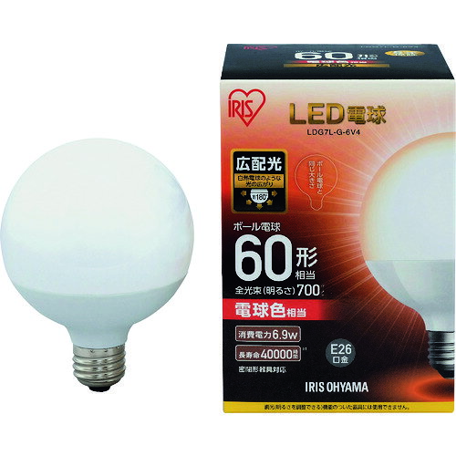 オレンジブック トラスコ中山　TRUSCOIRIS 567960 LED電球 ボール電球タイプ 60形相当 電球色 700lm 〔品番:LDG7LG6V4〕[ 注番:1256788]特長●インテリア性が高いので、リビングやダイニング・トイレ...