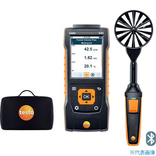 オレンジブック トラスコ中山　TRUSCOTESTO ベーン式風速計 testo 440 100mmベーン式風速プローブセット 〔品番:05634403〕[ 注番:1272564]特長●testo440本体と熱線式風速プローブのセットで、風...