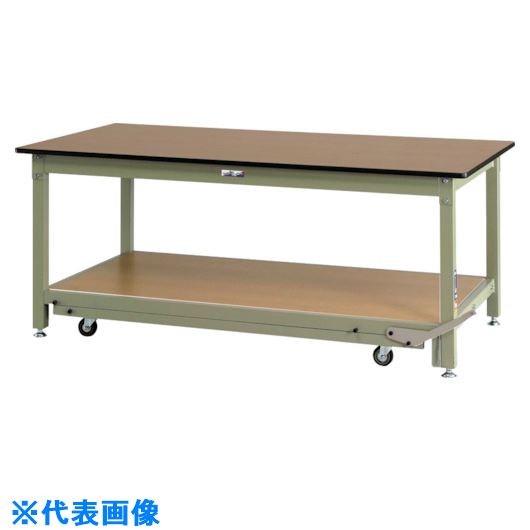 オレンジブック トラスコ中山　TRUSCOヤマテック 中量作業台 ワークテーブル ペダル移動タイプ W1800×D900×H728mm 木目柄/ヤマテックグリーン 〔品番:SVMF1890MG〕[ 注番:1324427]特長●ペダル操作で固...