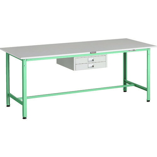 オレンジブック トラスコ中山　TRUSCOTRUSCO 軽荷重作業台(300kg)AE型 1800X750XH740 薄型2段引出し付 ヤンググリーン色 〔品番:RAE1800UDC2YG〕[ 注番:1833867]特長●仕分けに便利な2段...