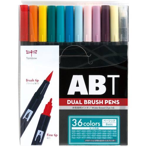 オレンジブック トラスコ中山　TRUSCOTombow 水性グラフィックマーカー デュアルブラッシュペン ABT 36色 ベーシック 〔品番:ABT36CBA〕[ 注番:2196609]特長●筆のようにしなるフレキシブルファイバー筆芯で、抑...
