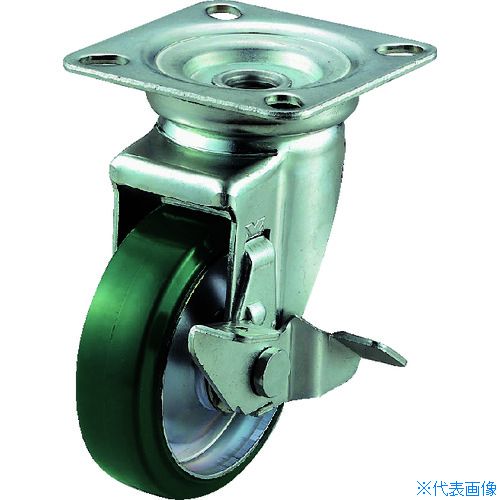 オレンジブック トラスコ中山　TRUSCOユーエイ プレート式 自在 キャスター ウレタン 車輪径100mm ストッパー付き Jタイプ J-S型 取付寸法74×74(67×67) 〔品番:UWJ100S〕[ 注番:2963337]特長●標準...