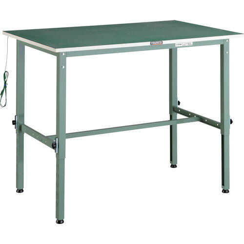 オレンジブック トラスコ中山　TRUSCOTRUSCO 軽荷重作業台高さ調節式(150kg)AEM型 900X750XH652〜952 帯電防止マット張り グリーン色 〔品番:AEM0975D〕[ 注番:3031641]特長●高さ調節が65...