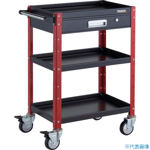 オレンジブック トラスコ中山　TRUSCOTRUSCO ツールワゴン バーディワゴン 600X400 引出付 ウレタン車輪 ブラック/レッド 〔品番:BDW963VUBKR〕[ 注番:3268155]特長●車輪と共に車軸もロックするダブルロ...