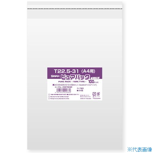 オレンジブック トラスコ中山　TRUSCOスワン OPP袋 ピュアパック テープ付 T 22.5−31(A4用) 100枚入り 〔品番:006798326〕[ 注番:3394840]特長●「ピュアパック」は海外製フィルムを使用したエコノミー...