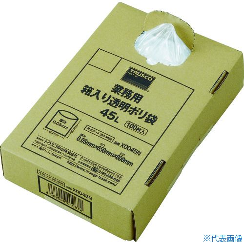 オレンジブック トラスコ中山　TRUSCOTRUSCO まとめ買い 業務用ポリ袋 透明・箱入り 0.05X45L (100枚入) 〔品番:X0045N〕[ 注番:3539989]特長●1枚ずつ取り出せる便利な箱入りになっております。●箱入り...