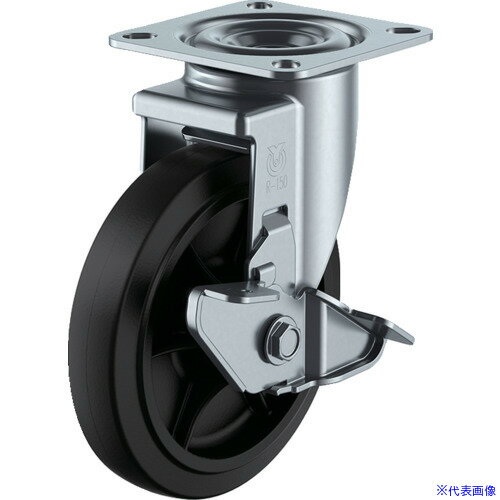 オレンジブック トラスコ中山　TRUSCOユーエイ プレート式 自在 キャスター ゴム 車輪径125mm ストッパー付き Jタイプ RJ2−S型 取付寸法80×80(75×75) 〔品番:RJ2125NWRS〕[ 注番:3619953]特長...